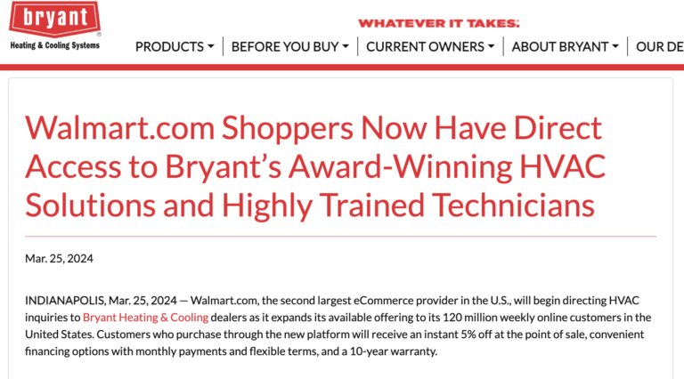 Opinion - Walmart announces a partnership with Bryant - HVACR Trends